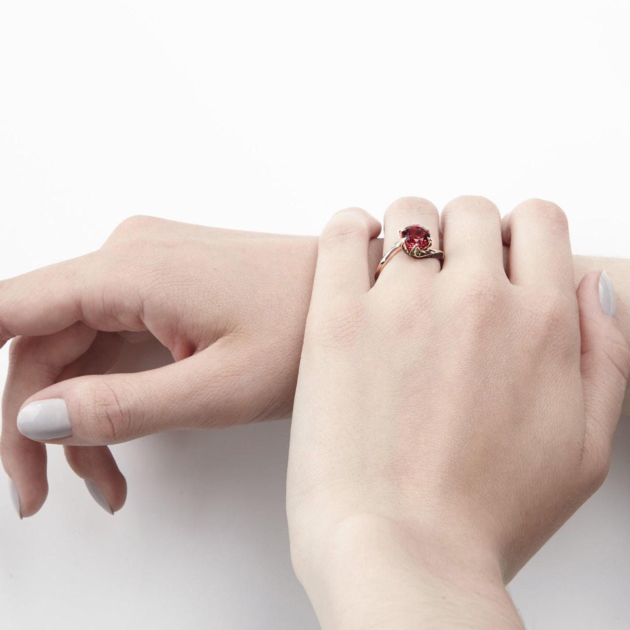 Red Ruby Engagement Ring, Emerald Onyx Gemstone July Birthstone Ring ...