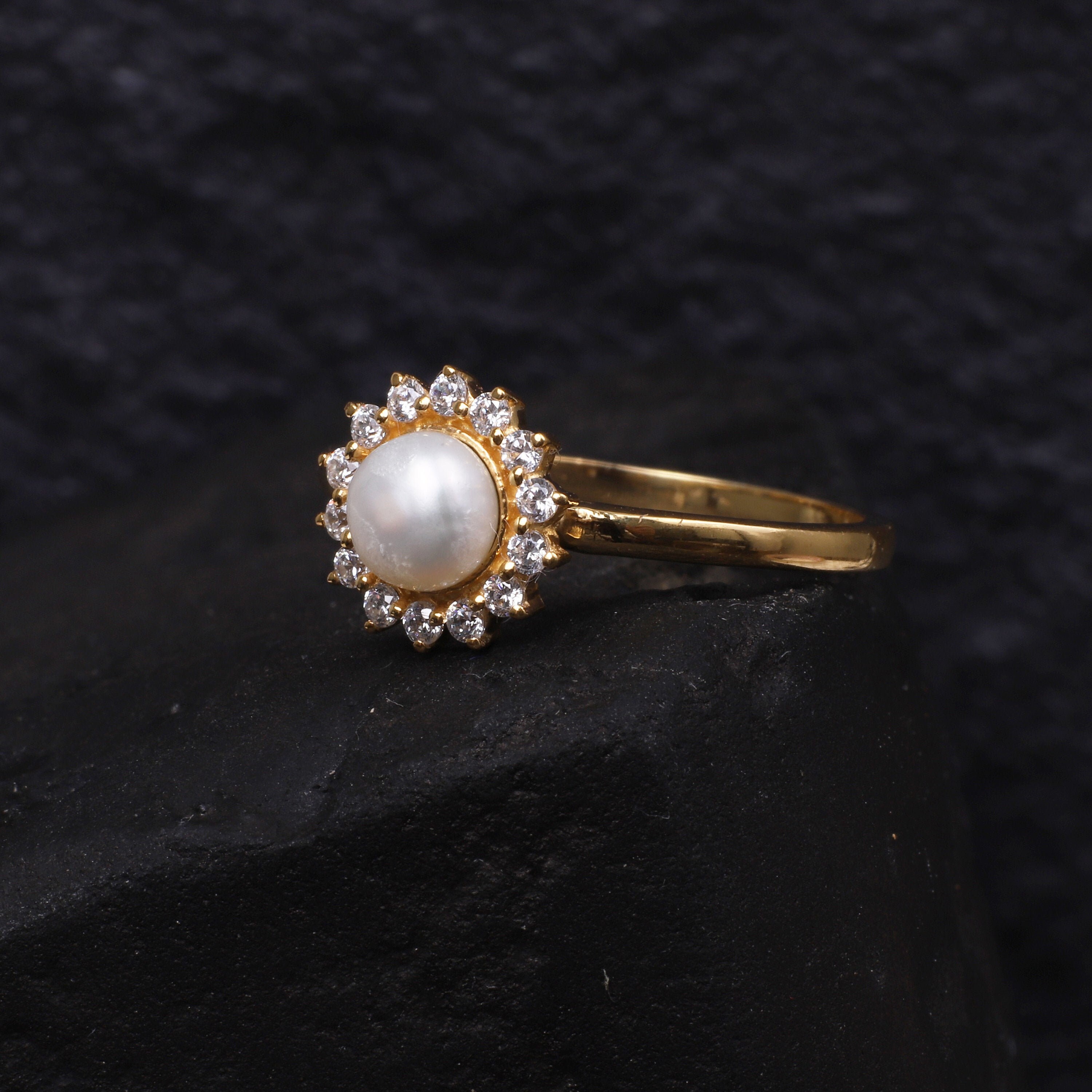 14k Rose Gold Pearl Ring Engagement Ring Pearl Wedding Ring - Etsy