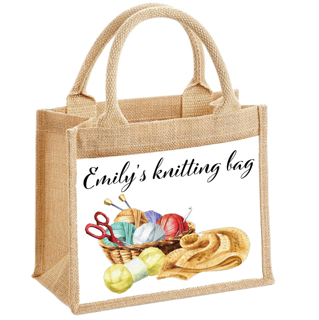 Personalized Knitting Jute Bag | Knitting Gift Bag | Personalised ...