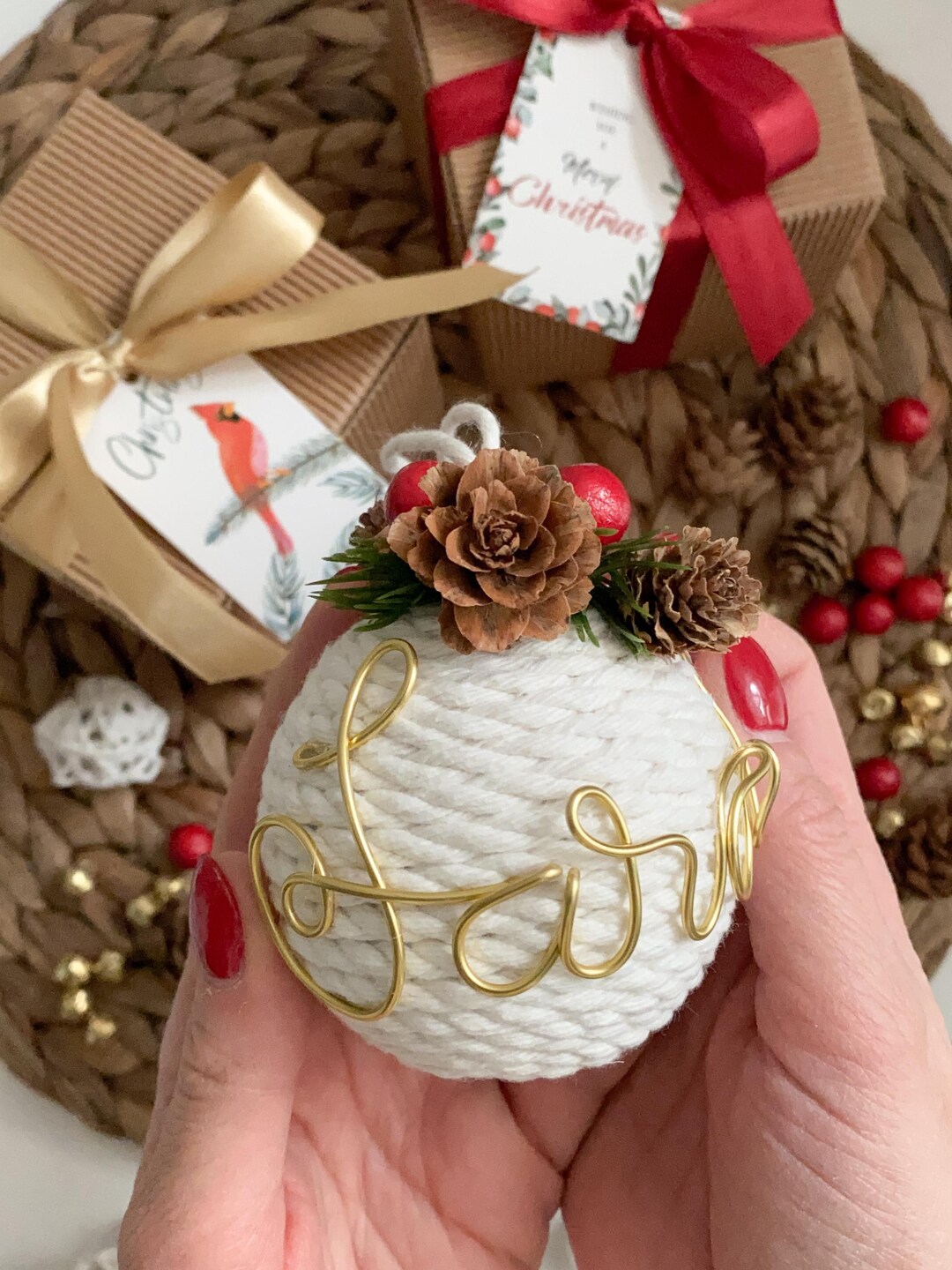 Personalized Christmas Ball / Macrame Ball With Name and Garland - Etsy