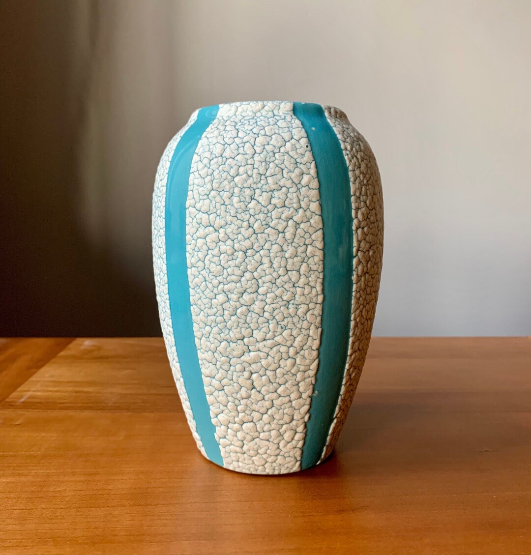 Blaue und weiße Mid-Century Jopeko Ruth Vase - Etsy Österreich