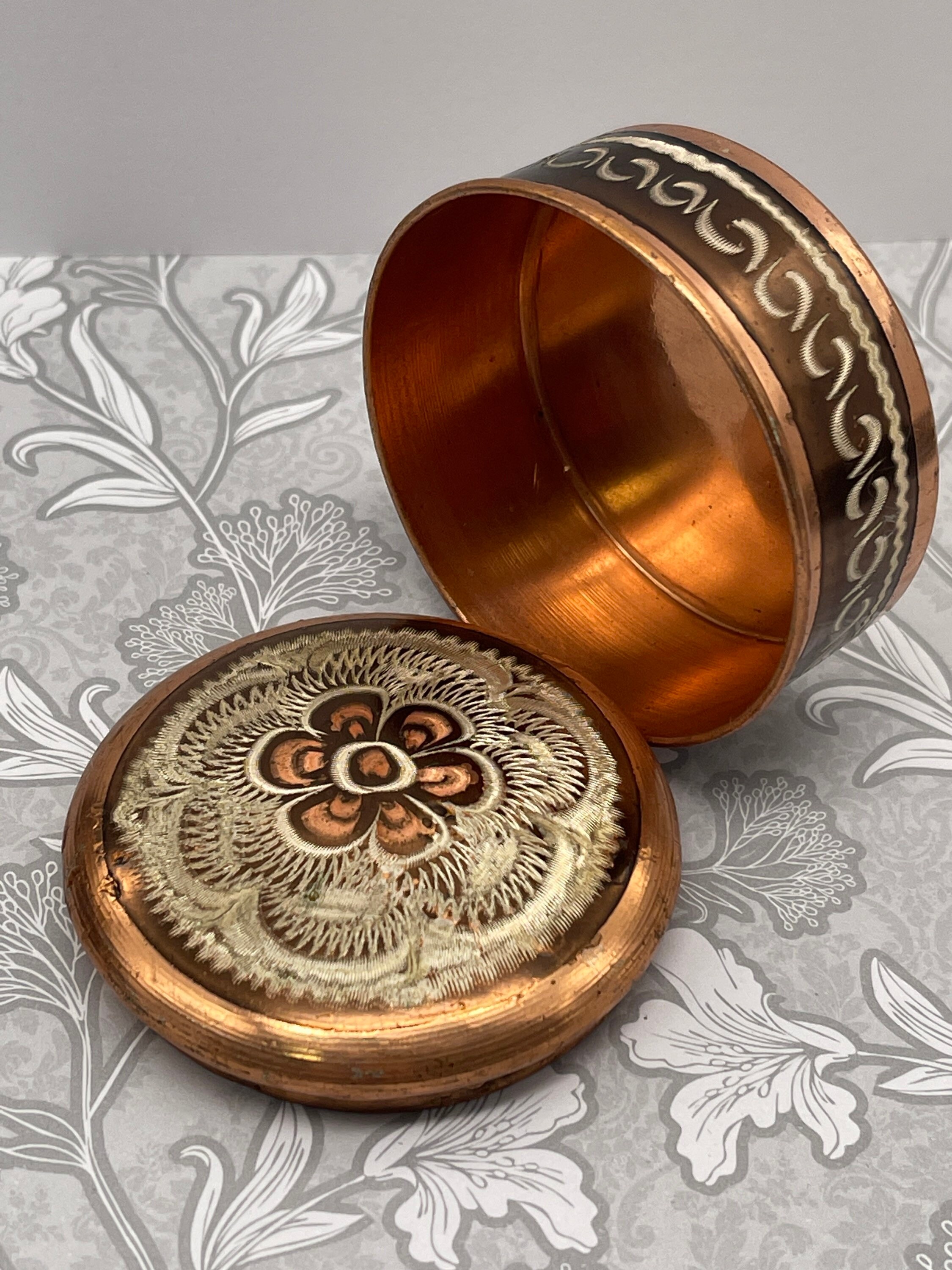 Vintage Turkish Ware Copper Round Box, Small Middle Eastern, Metal ...