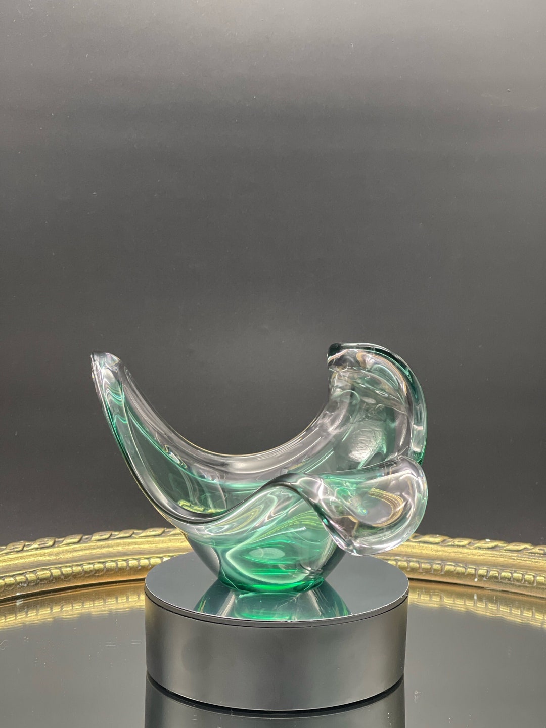 Murano Style Art Glass Bowl Tray - Green and Mauve Trinket Dish ...