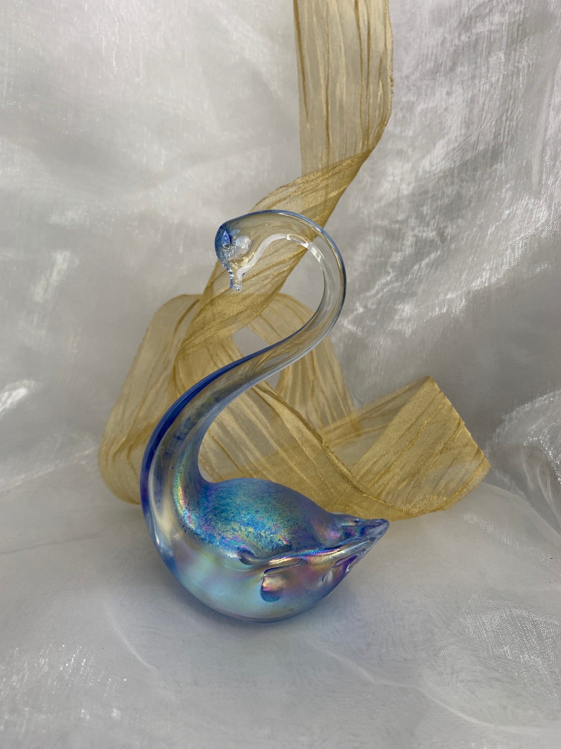Vintage Heron Iridescent Blue Glass Swan Art Glass Swan - Etsy UK
