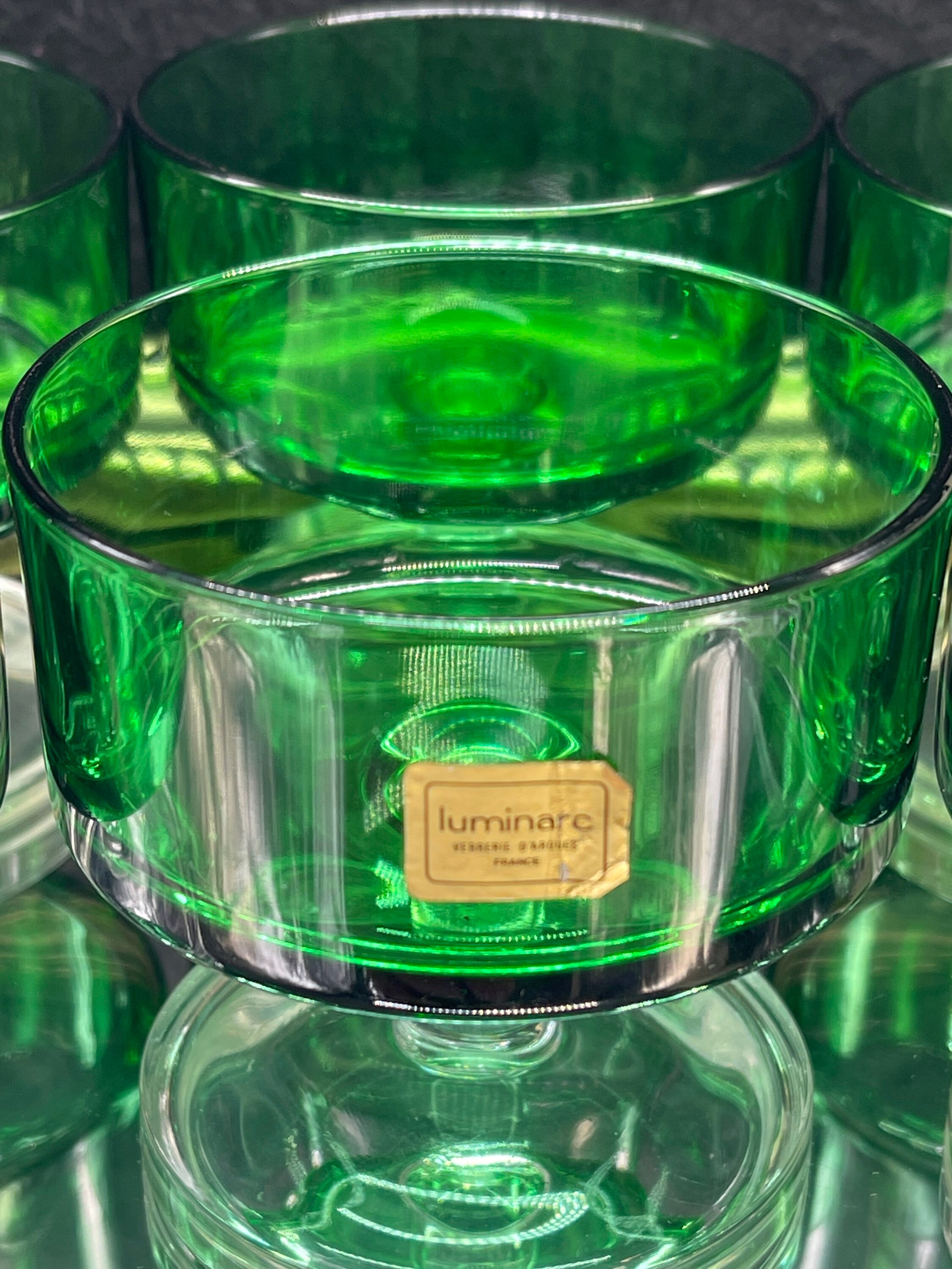 Vintage French Green Luminarc Champagne Glasses , Luminarc Dessert Cups ...