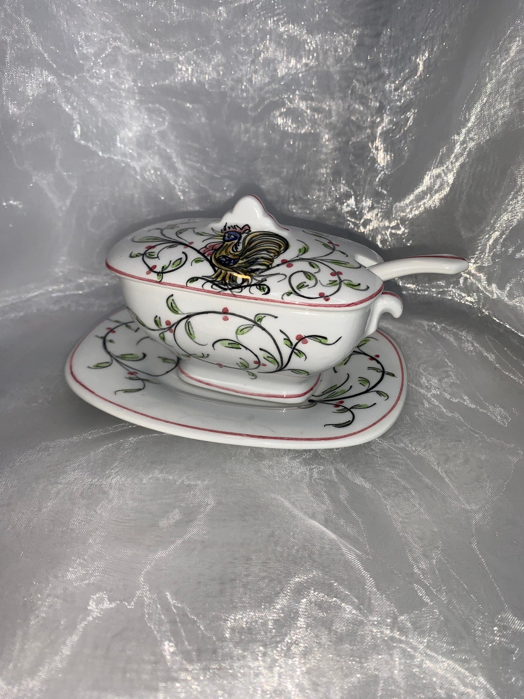 ANFORA AGUEDA Hand-painted Portuguese Porcelain Covered Mustard Dish ...