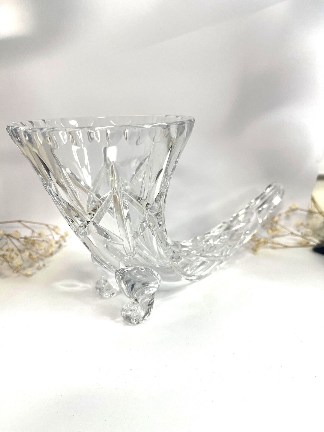 Horn of Plenty Clear Cut Glass – Crystal Cornucopia Decorative ...