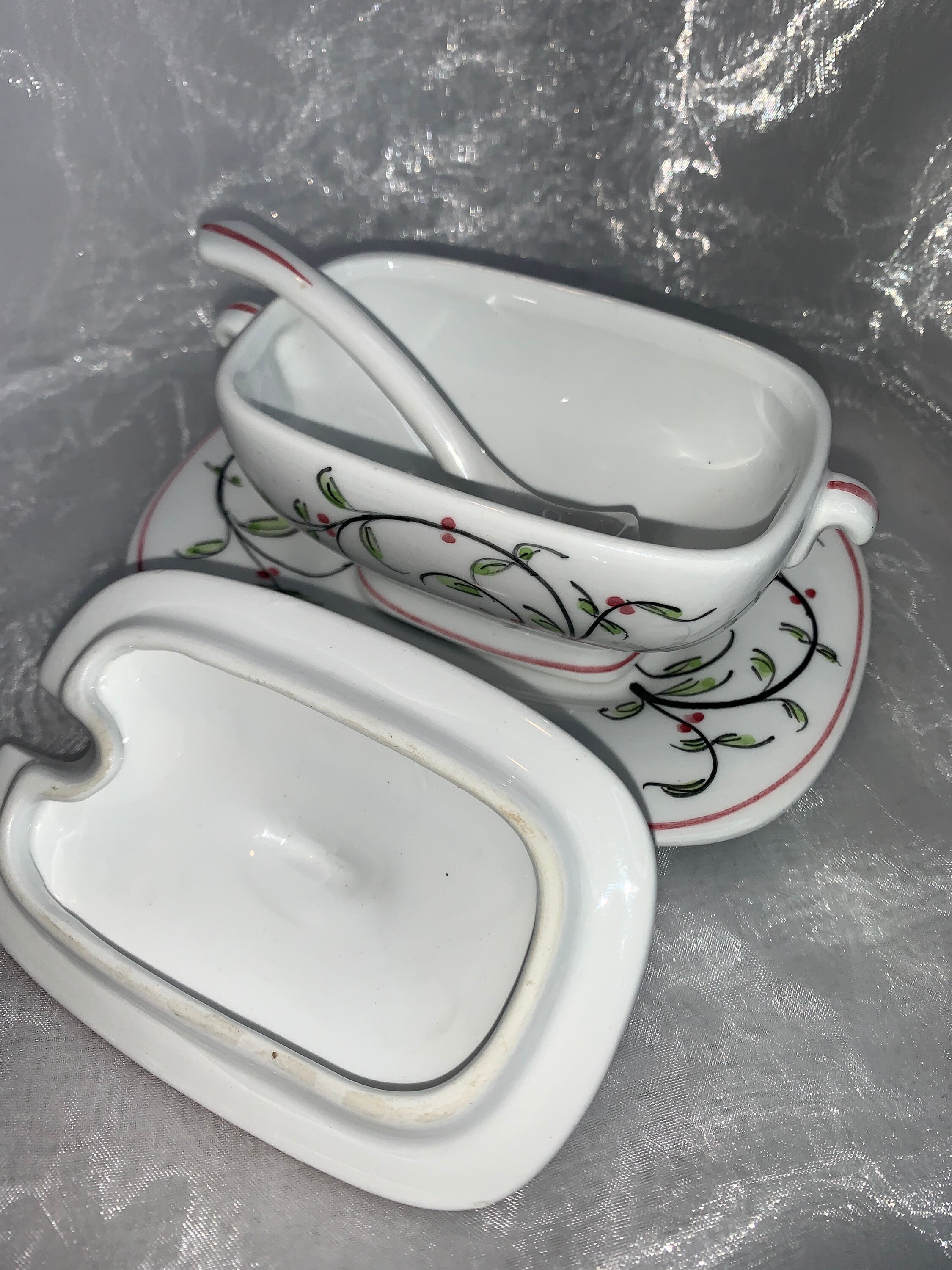 ANFORA AGUEDA Hand-painted Portuguese Porcelain Covered Mustard Dish ...