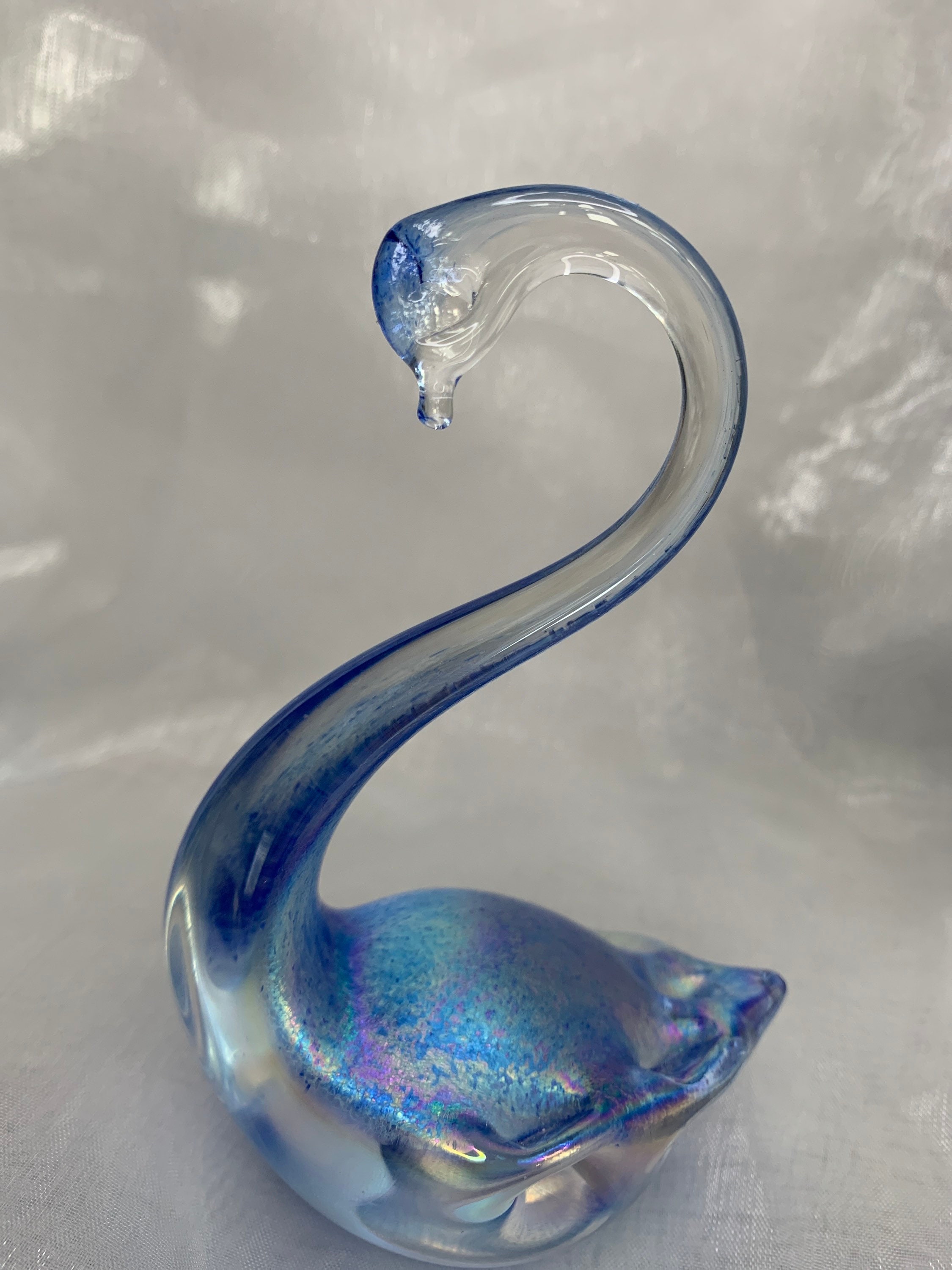 Vintage Heron Iridescent Blue Glass Swan Art Glass Swan | Etsy