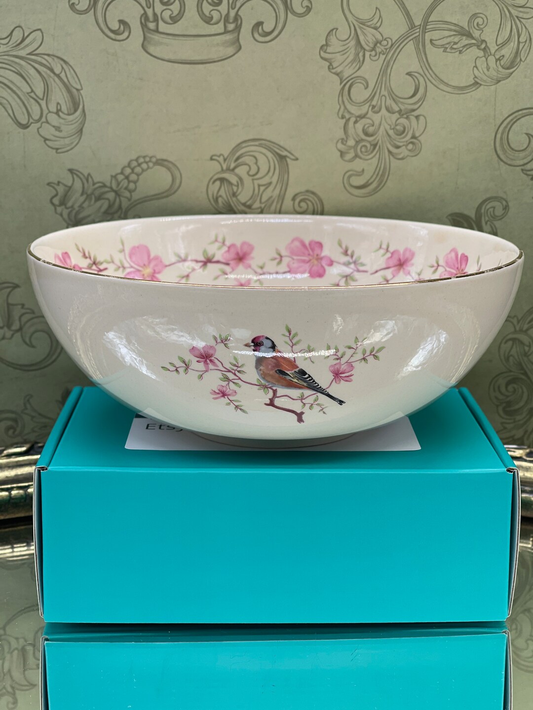 Royal Worcester Palissy Pin Dish-colourful Finch Family Bird in Pink ...