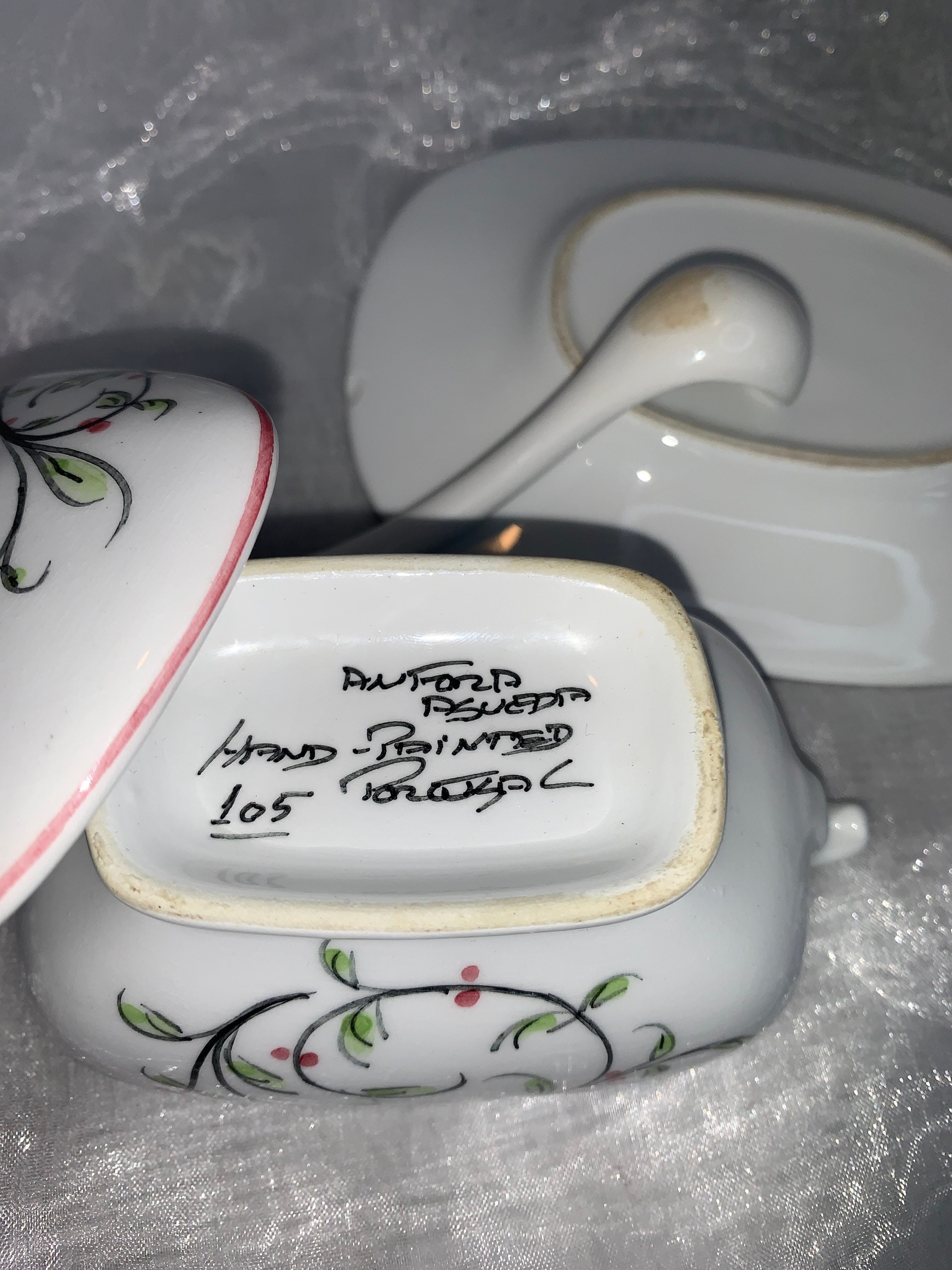 ANFORA AGUEDA Hand-painted Portuguese Porcelain Covered Mustard Dish ...