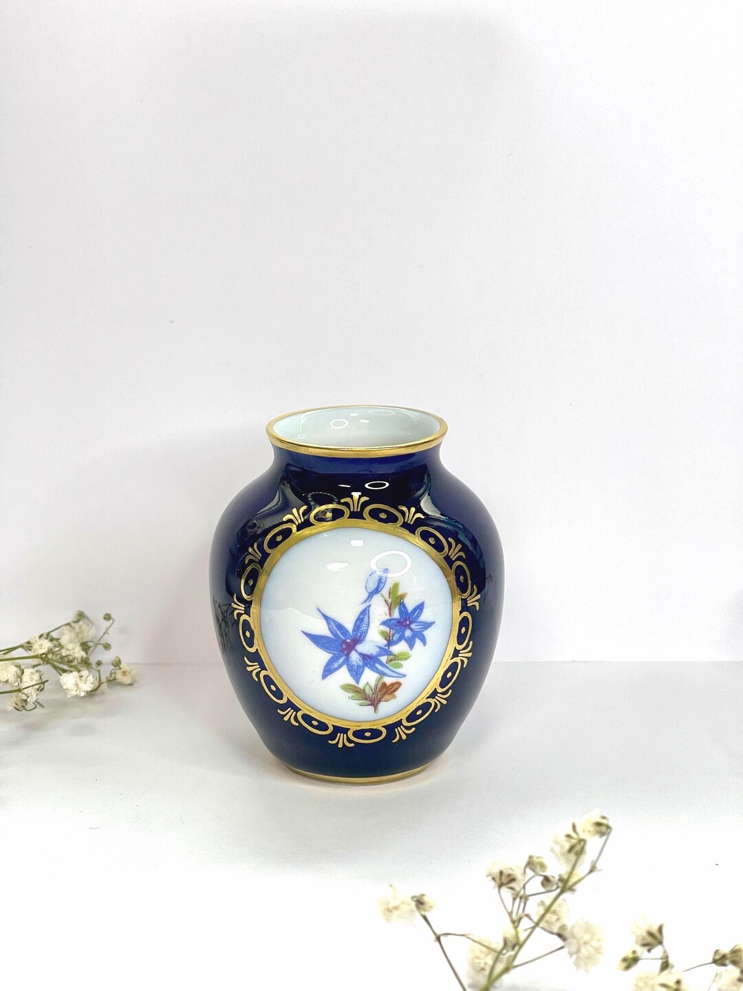 Jlmenau Graf Von Henneberg, Etch Cobalt Blue, Vase, Floral & Gold Posey Vase - Etsy