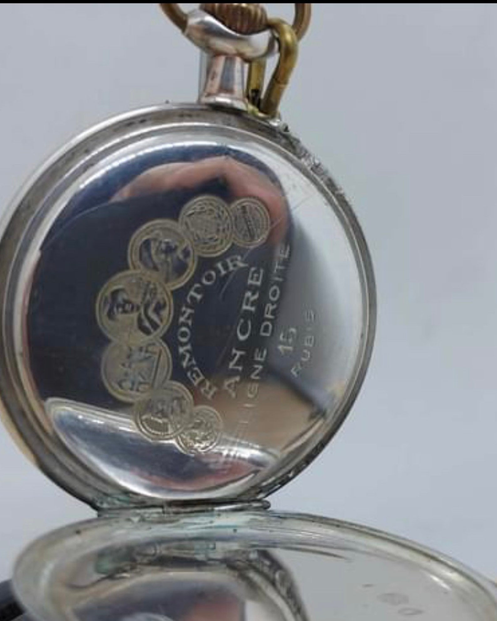 Antique Working Silver Pocket Watch Remontoir ANCRE Ligne Droite 15 ...