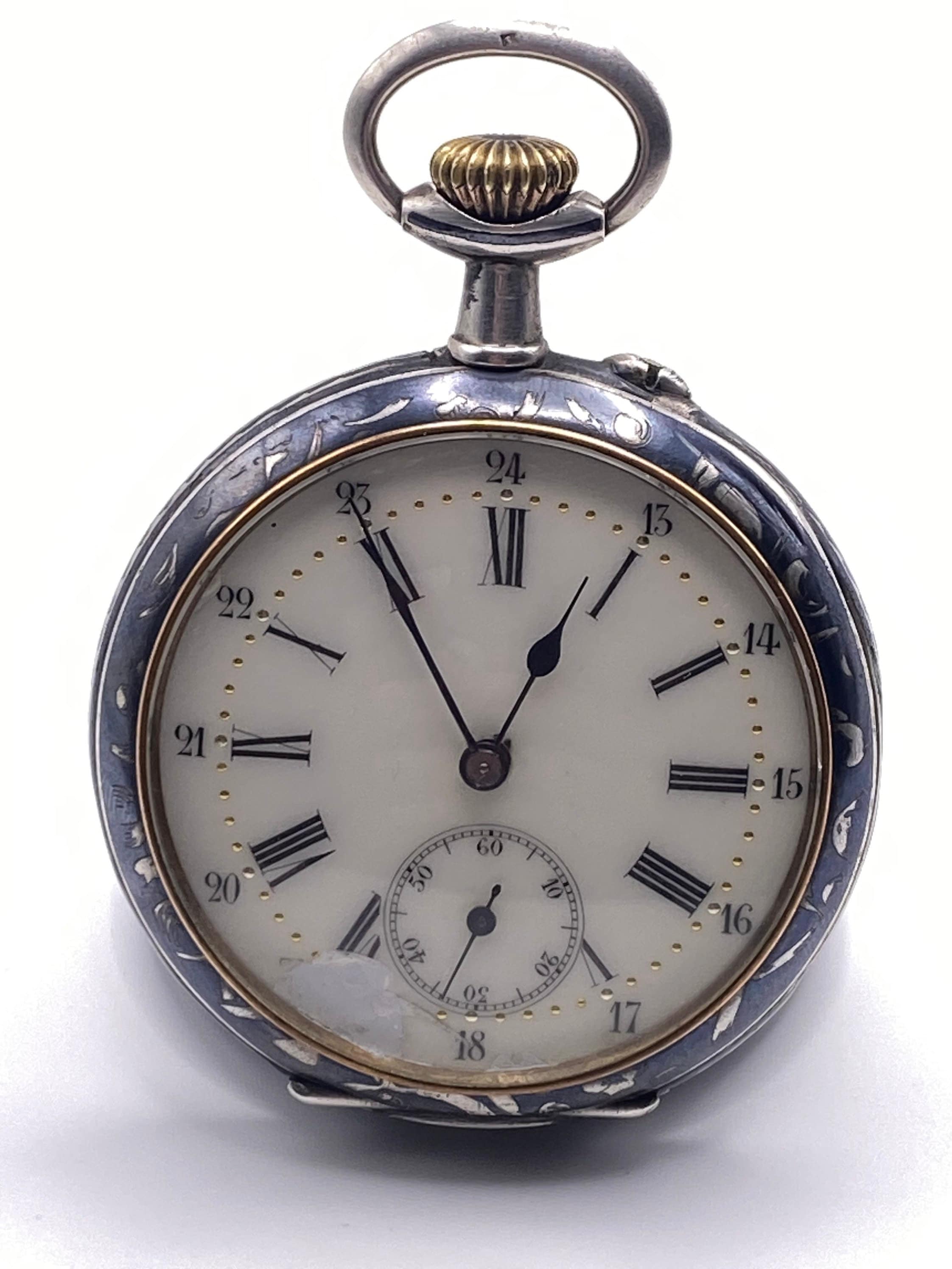 Antique Tula/ Niello Silver Pocket Watch, Porcelain Dial With Jewels ...