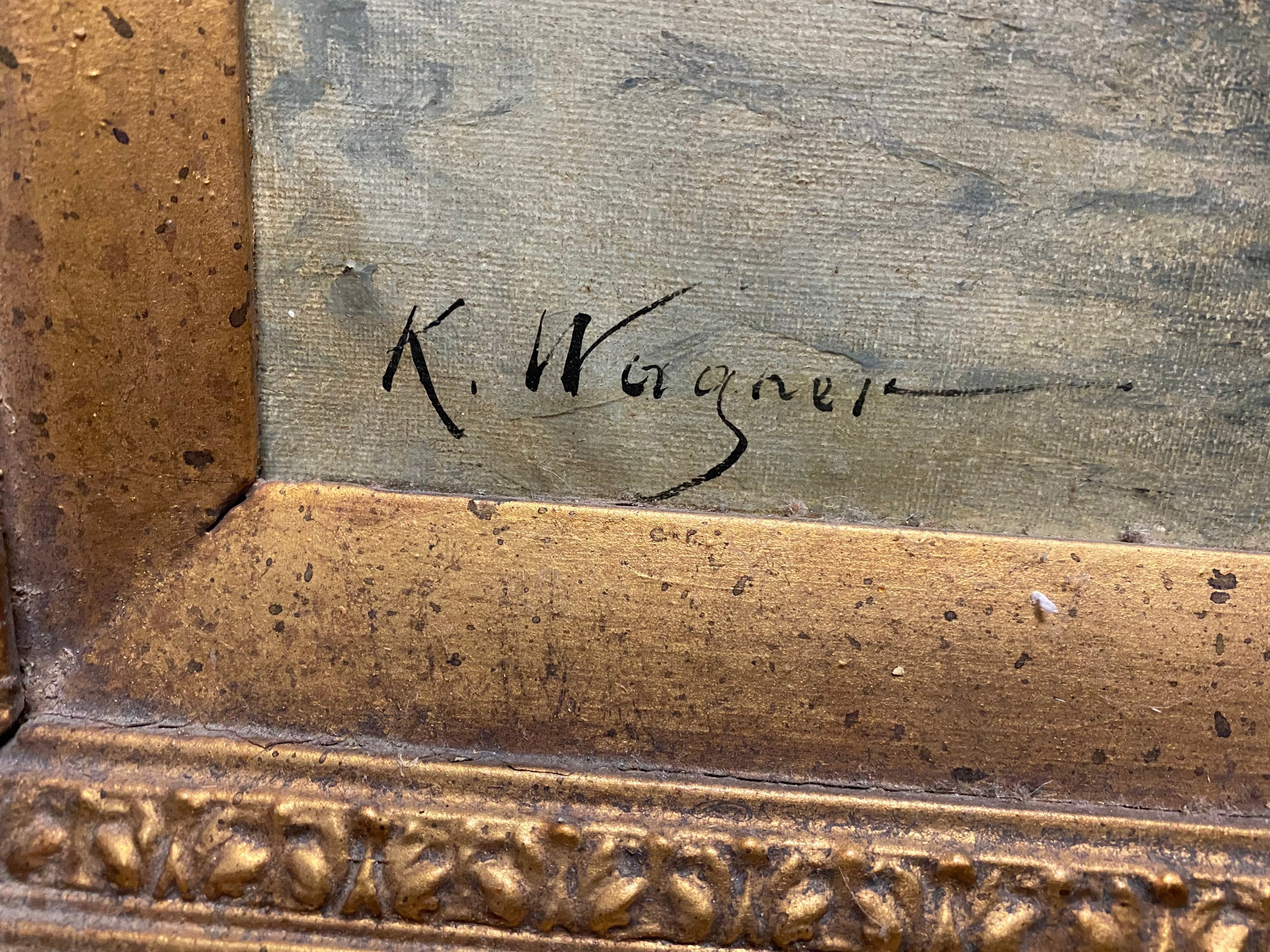 Karl Wagner (1839-1923) Oil on Canvas, Very Large Dutch Harbor Scene ...