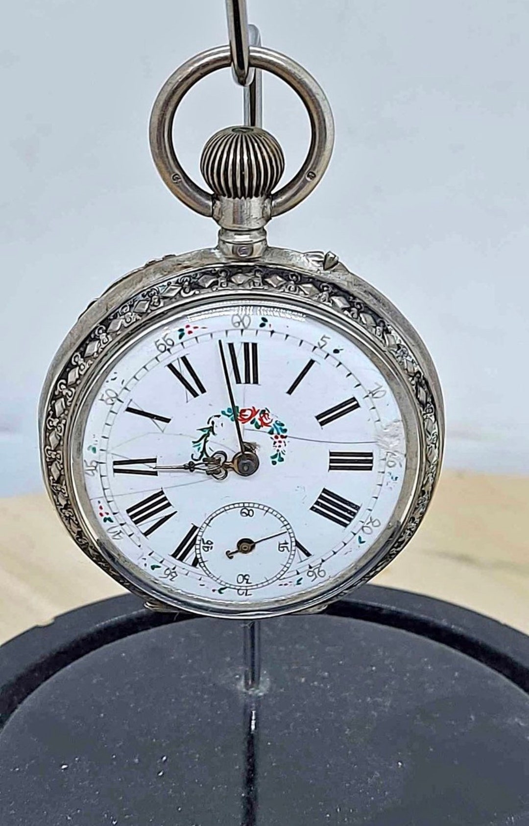 Antique Engraved Pocket Watch Cylindre 6 Rubis, Painted Dial, - Etsy