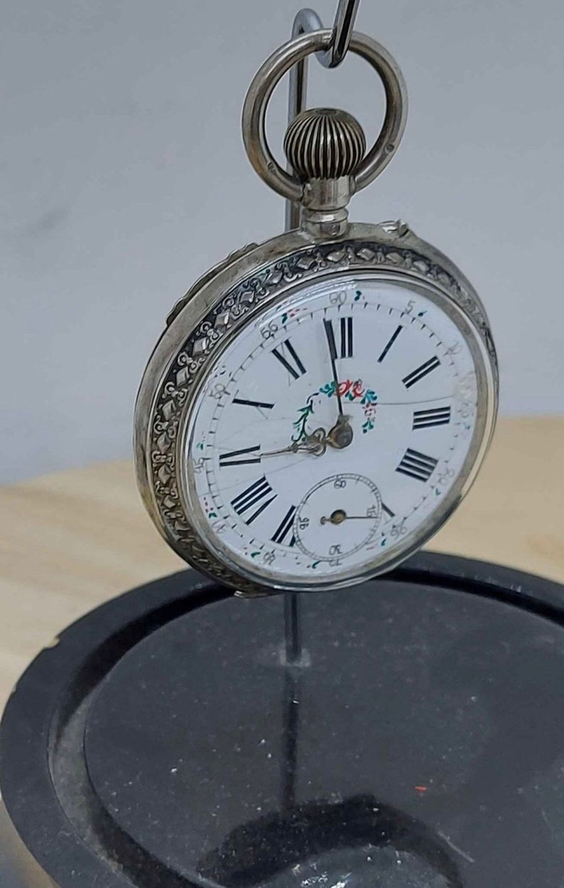 Antique Engraved Pocket Watch Cylindre 6 Rubis, Painted Dial, - Etsy