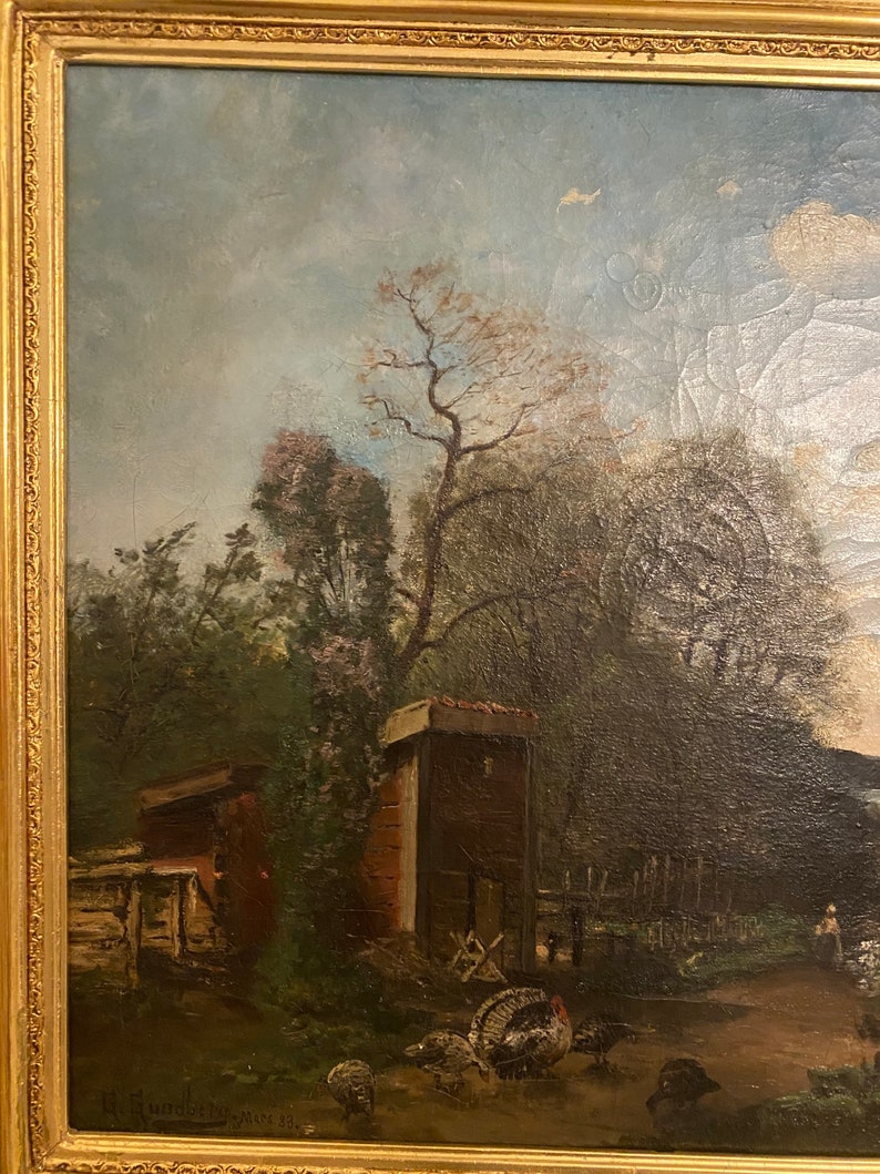 1883 Gundberg Antique Oil Painting, Framed Rural Idyll - Etsy