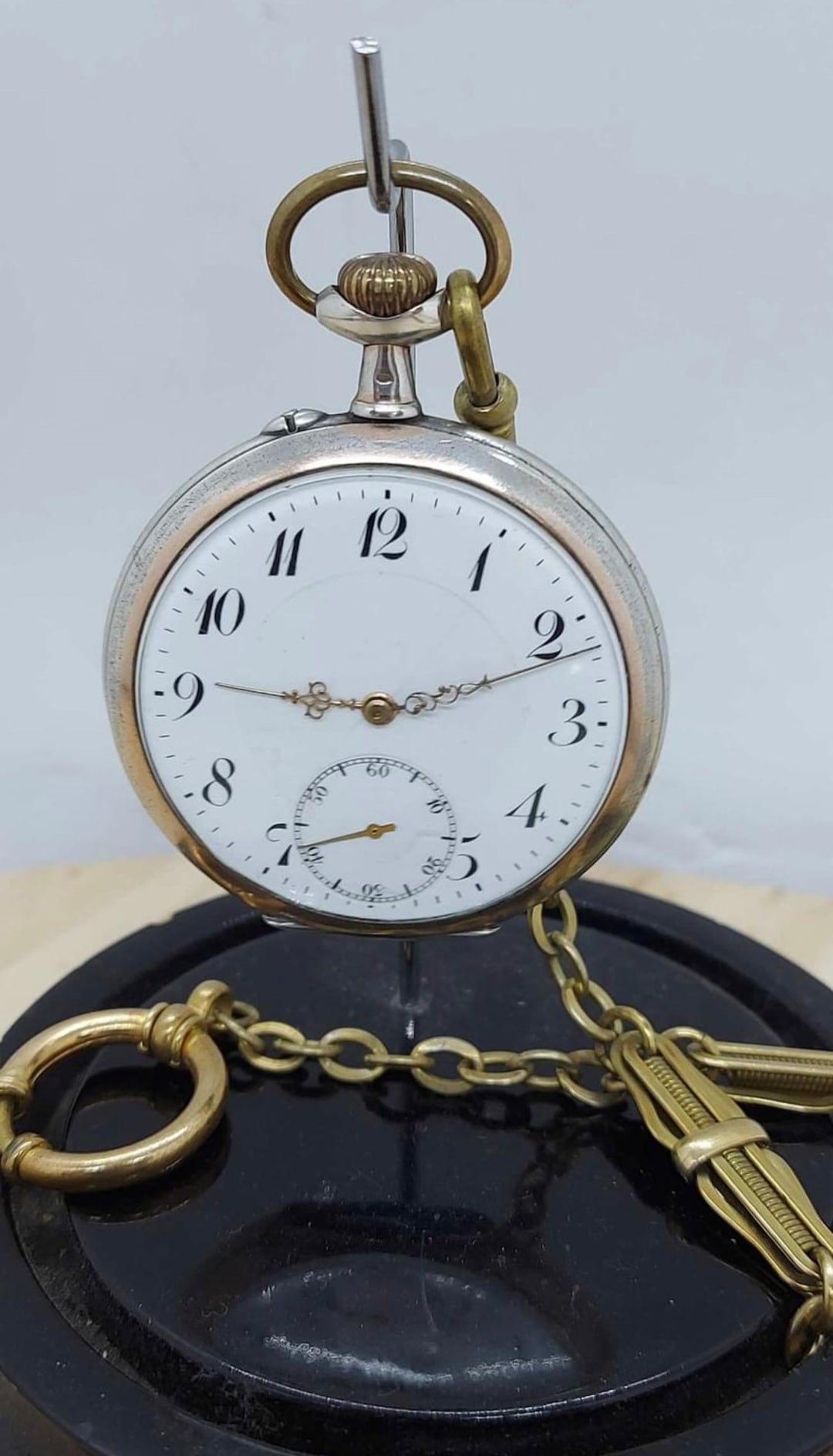 Antique Working Silver Pocket Watch Remontoir ANCRE Ligne Droite 15 ...