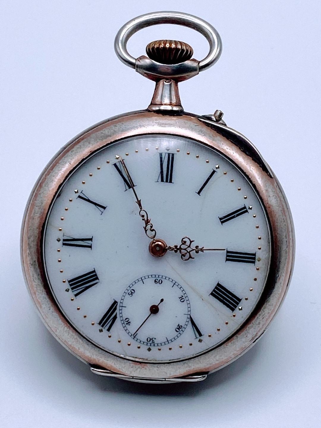 Antique Silver Pocket Watch Victoria Deposé, Porcelain Dial With Jewels ...