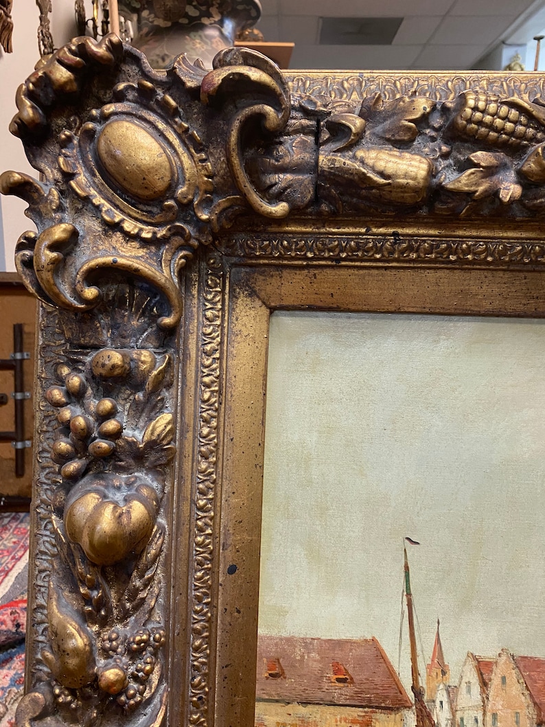 Karl Wagner (1839-1923) Oil on Canvas, Very Large Dutch Harbor Scene ...