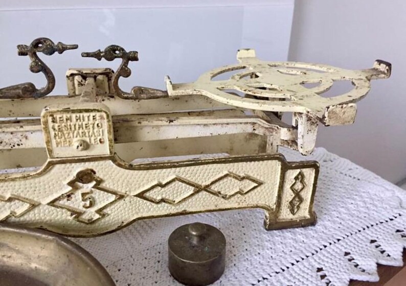 Antique Metal Scales With Brass Bowls 1 Free Weight, Vintage Scale ...