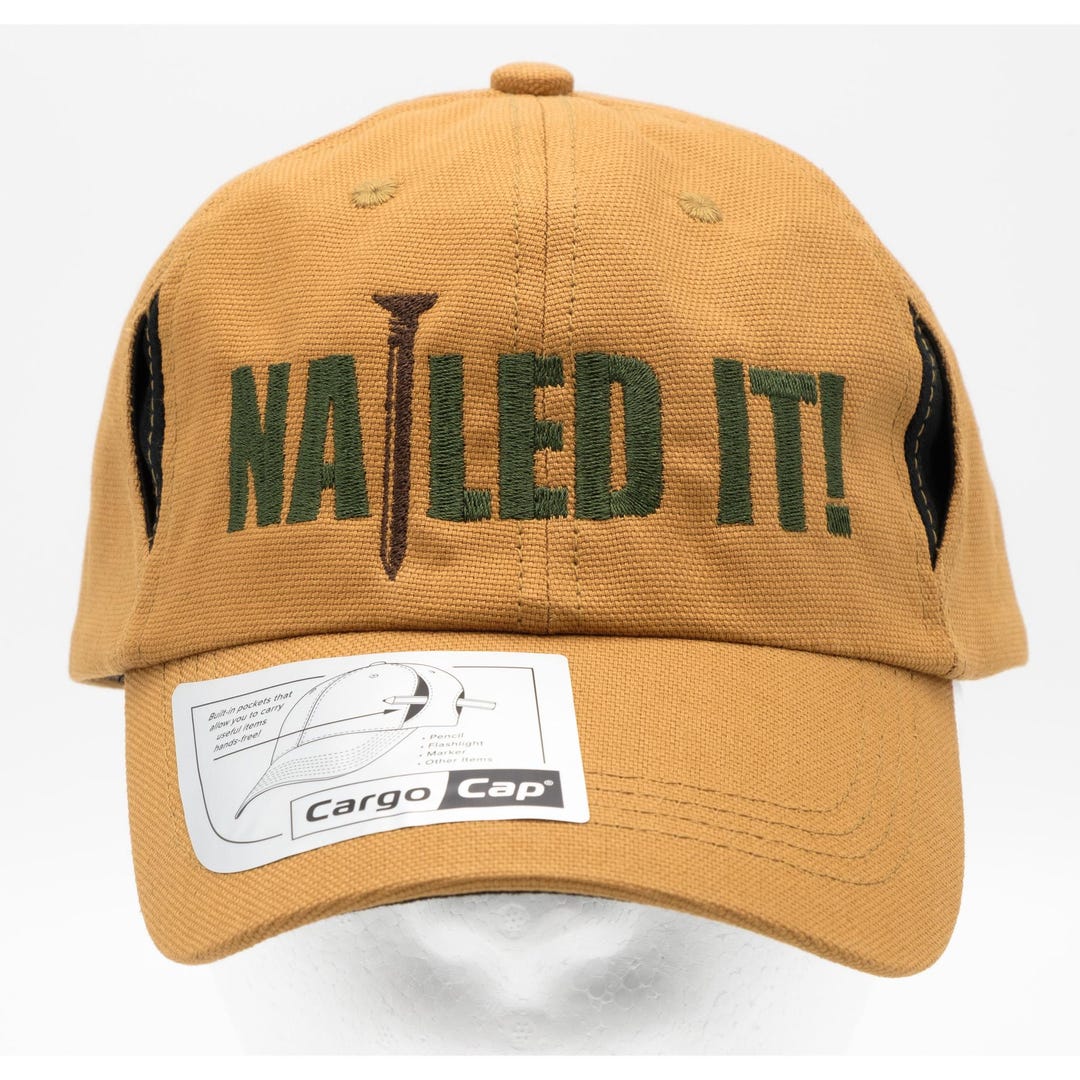 Carpenter Cargo Cap. NAILED IT! Canvas Cargo Carrying Tradesman Hat ...