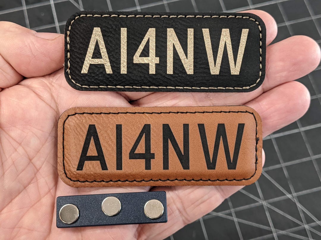 Ham Radio Callsign Magnetic Leatherette Badge in Choice of Colors. Will Do Other Custom Text and ...