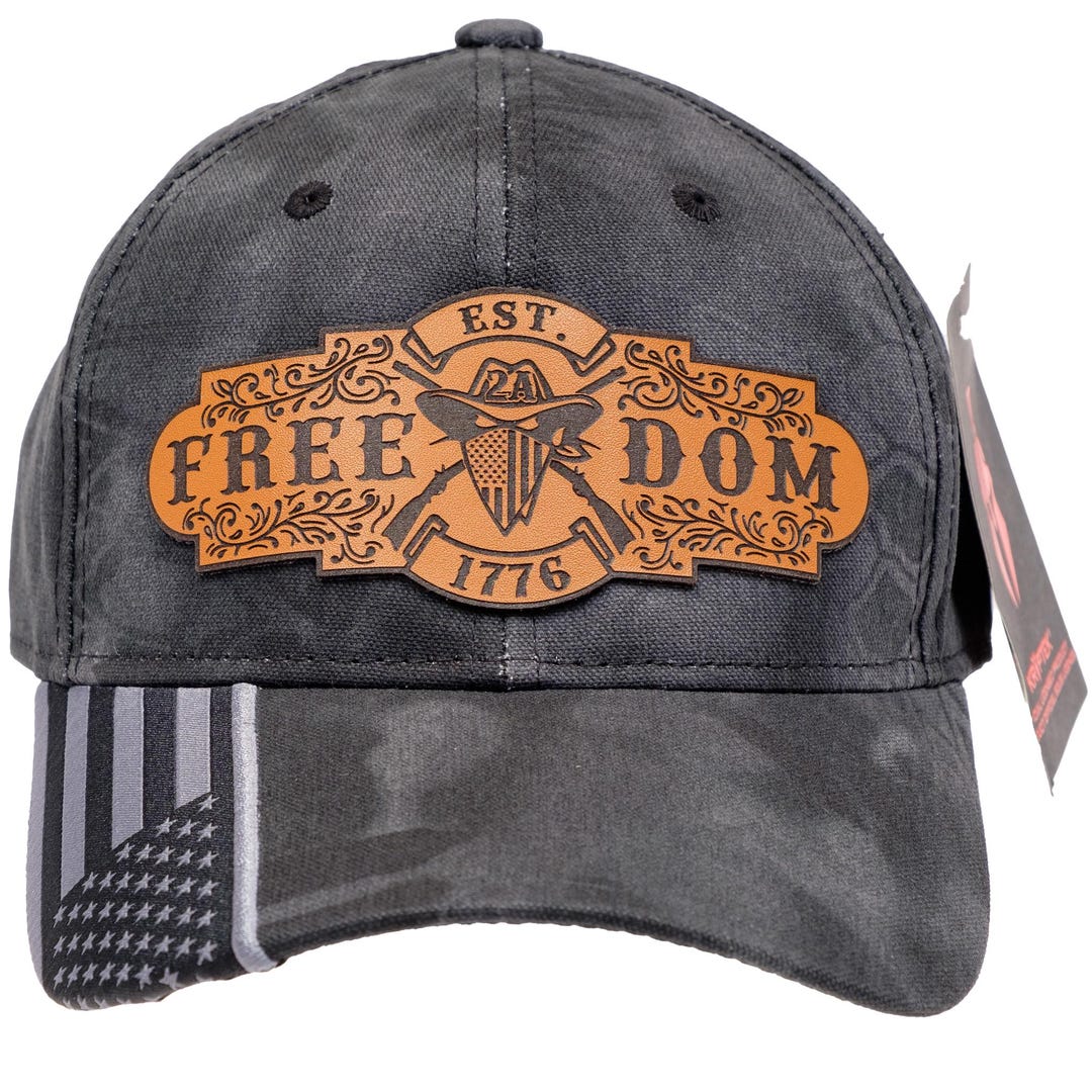 FREEDOM Pro 2nd Amendment Cap. Top Quality Genuine Leather Patch, KRYPTEK TYPHON Adjustable Hat ...