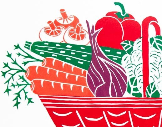 Vegetables Basket Linocut Original Print - Etsy
