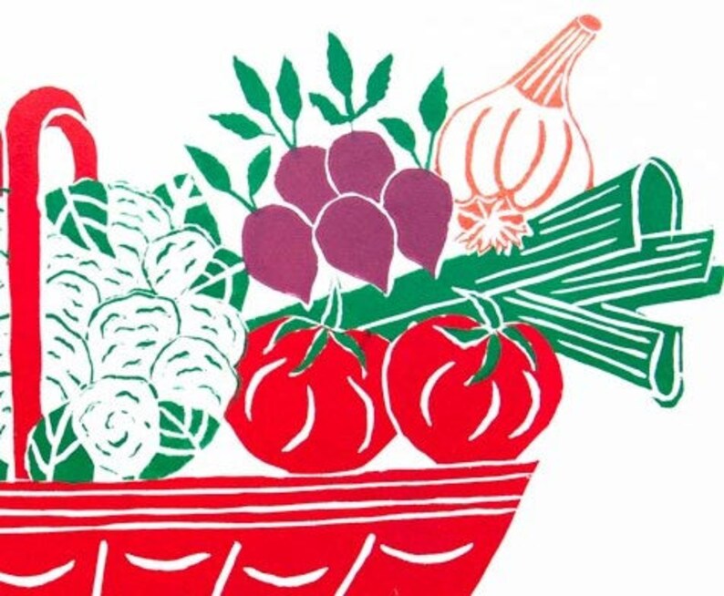 Vegetables Basket Linocut Original Print - Etsy