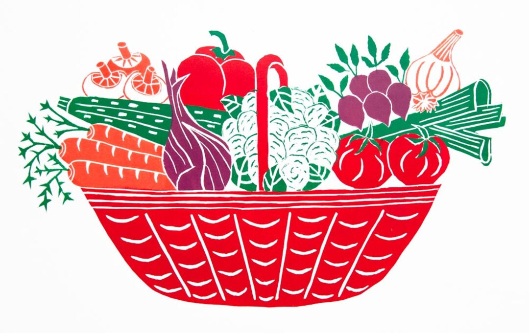 Vegetables Basket Linocut Original Print - Etsy