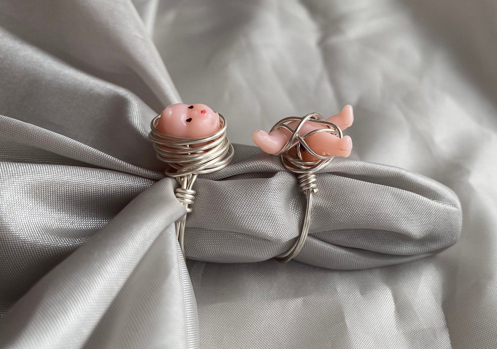White Baby Head and White Baby Body Ring Set Wire Wrap Rings - Etsy