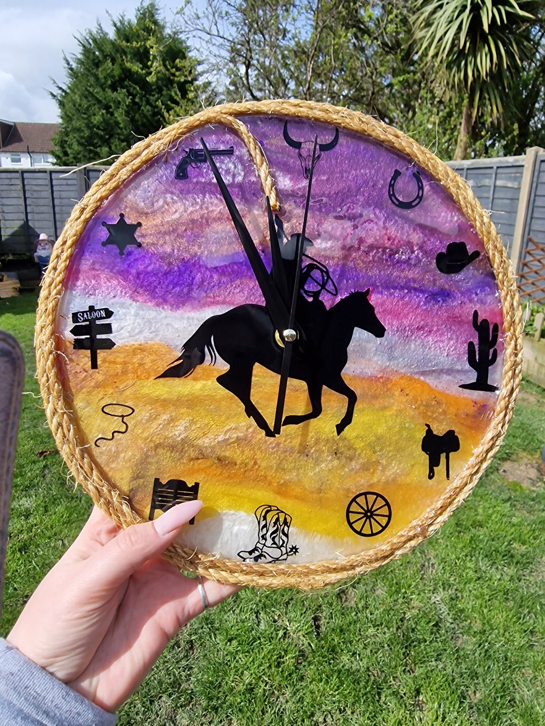 Cowboy Clock, Western, Texas, Howdy, Cowgirl, Handmade Resin Clock ...