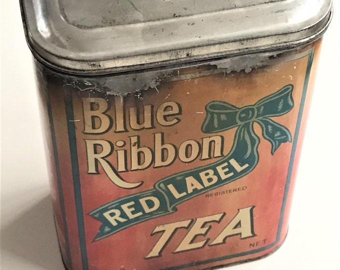 1940s Blue Ribbon Tea Tin, Red Label, Vintage Advertising, Canada - Etsy