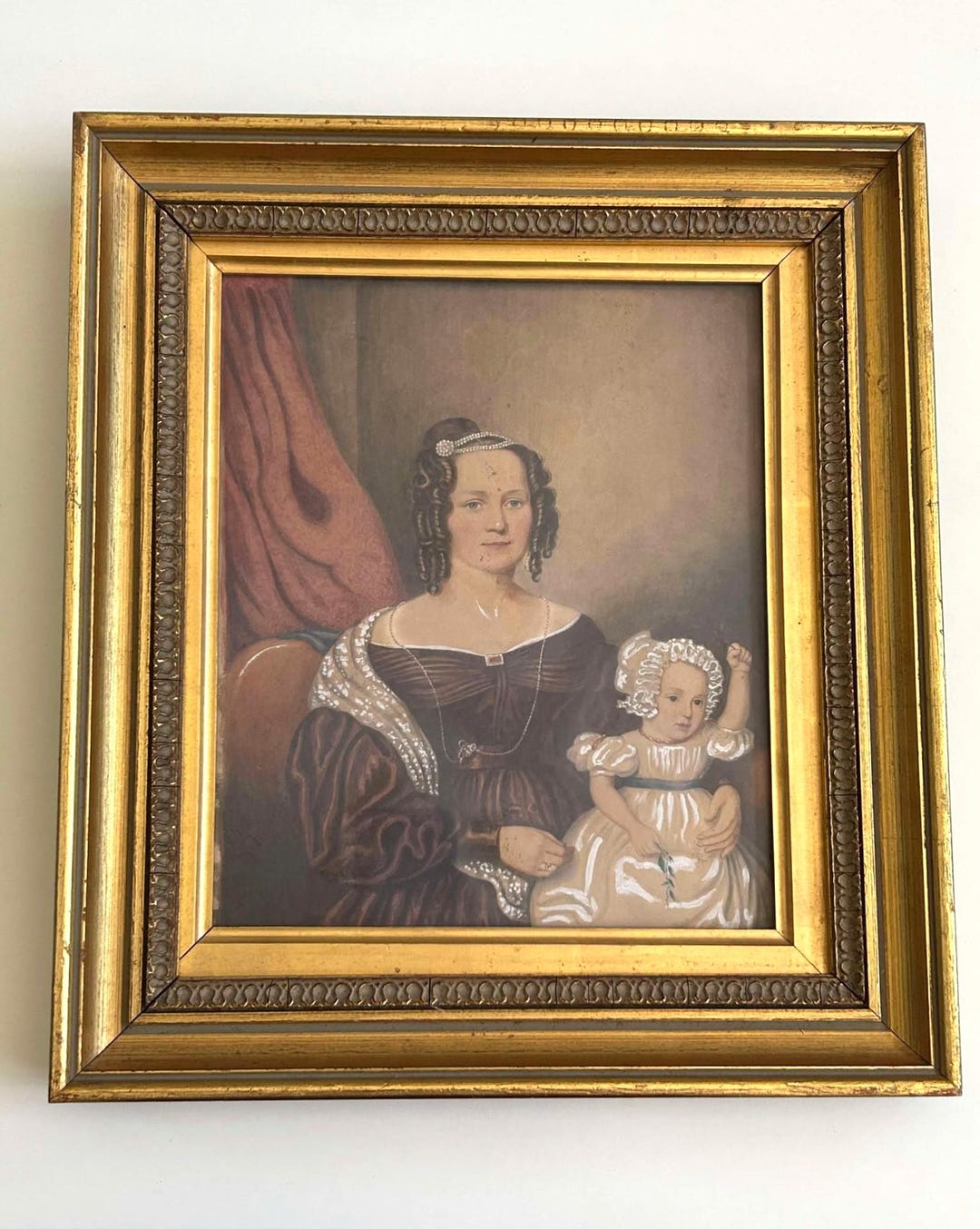 Early Victorian Watercolour of Mother and Child, Artist George Marshall ...