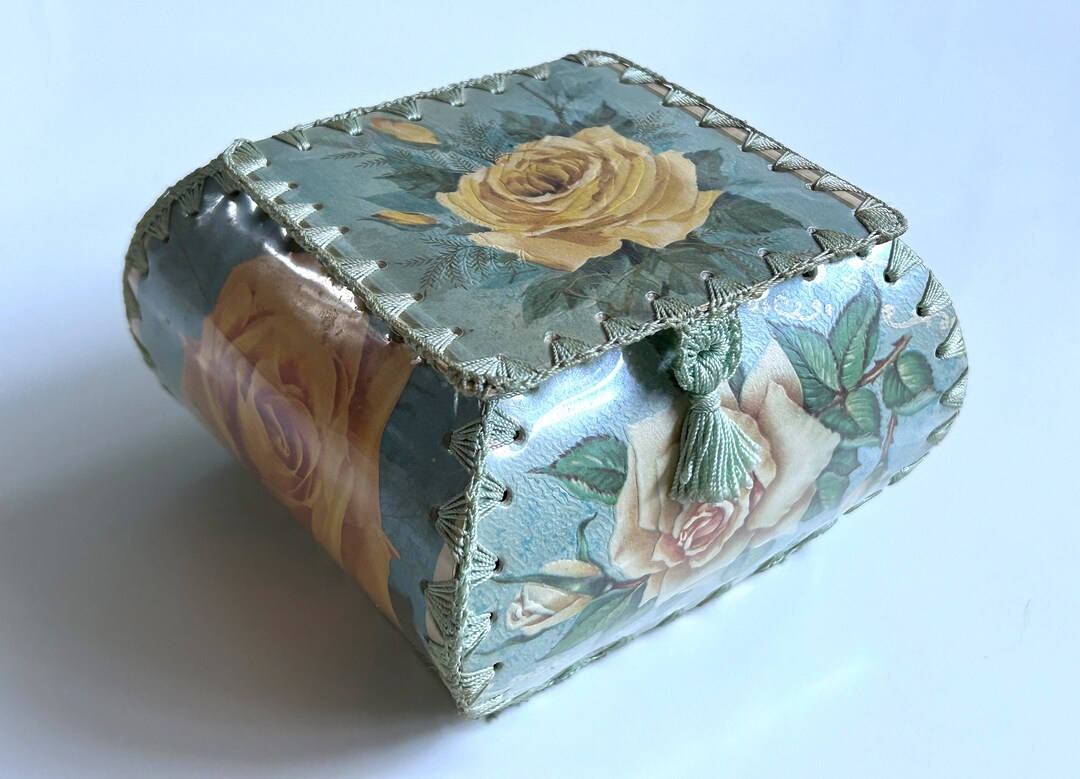 Kitsch Greeting Card Crochet Trinket Box With Yellow Roses - Etsy