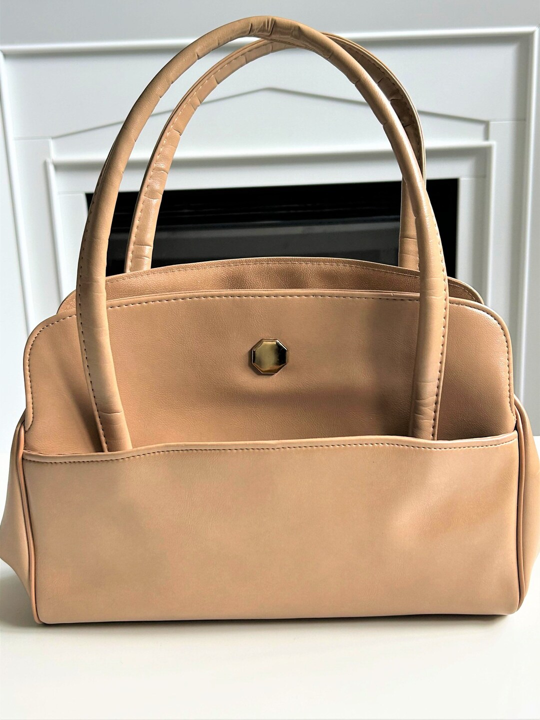 Vintage Neutral Purse, Nude Coloured Bag, 1960s 1970s Faux Leather ...