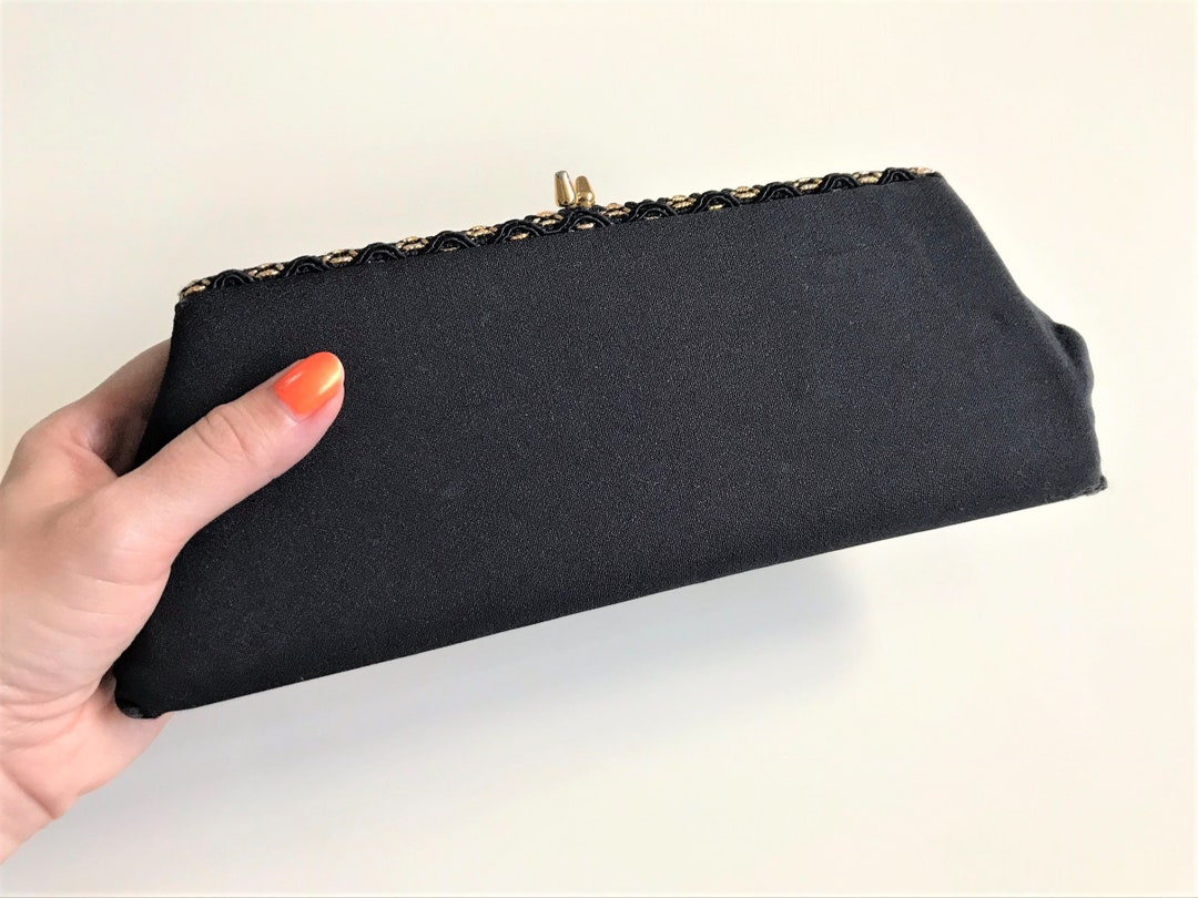 1950s Rayon Black Kiss Lock Clutch, Vintage Purse, Clothfair of London ...