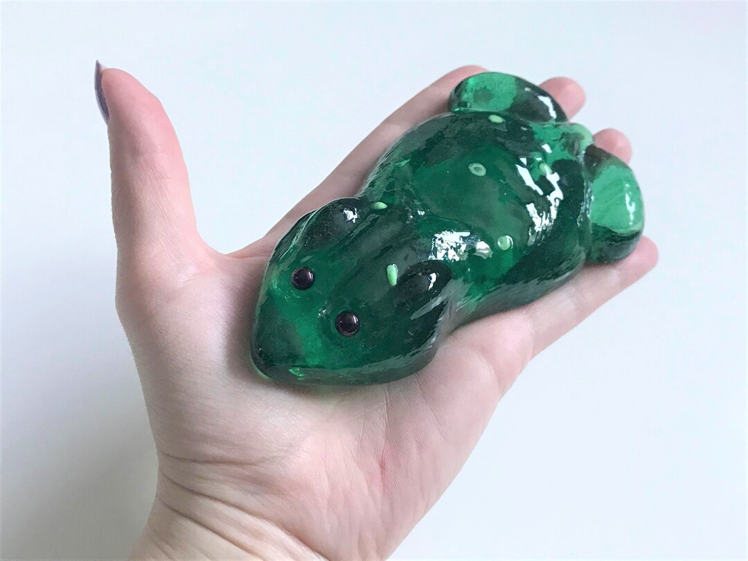 Vintage Green Recycled Glass Frog, Fused Glass Paperweight, Frog Gift ...