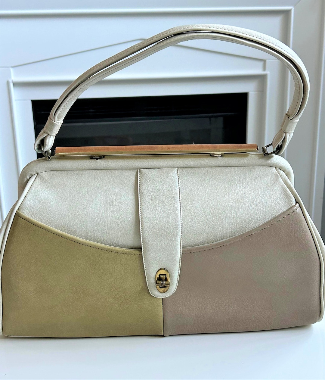 Medium to Large Vintage Cream Color Block Purse, Mickey Madann Handbags ...