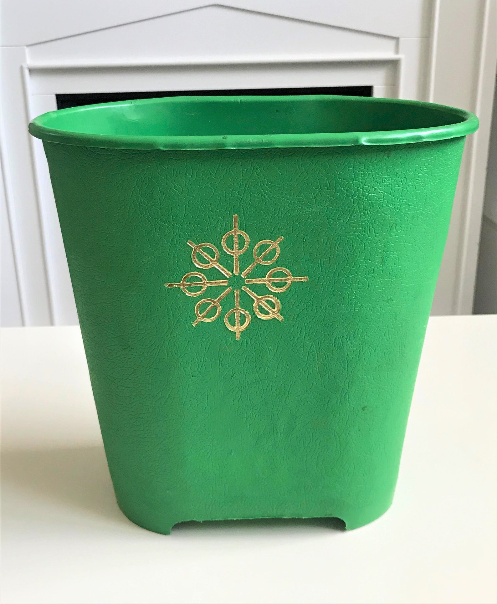1960s Atomic Starburst Kelly Green Garbage Can, Mid Century Waste Paper ...