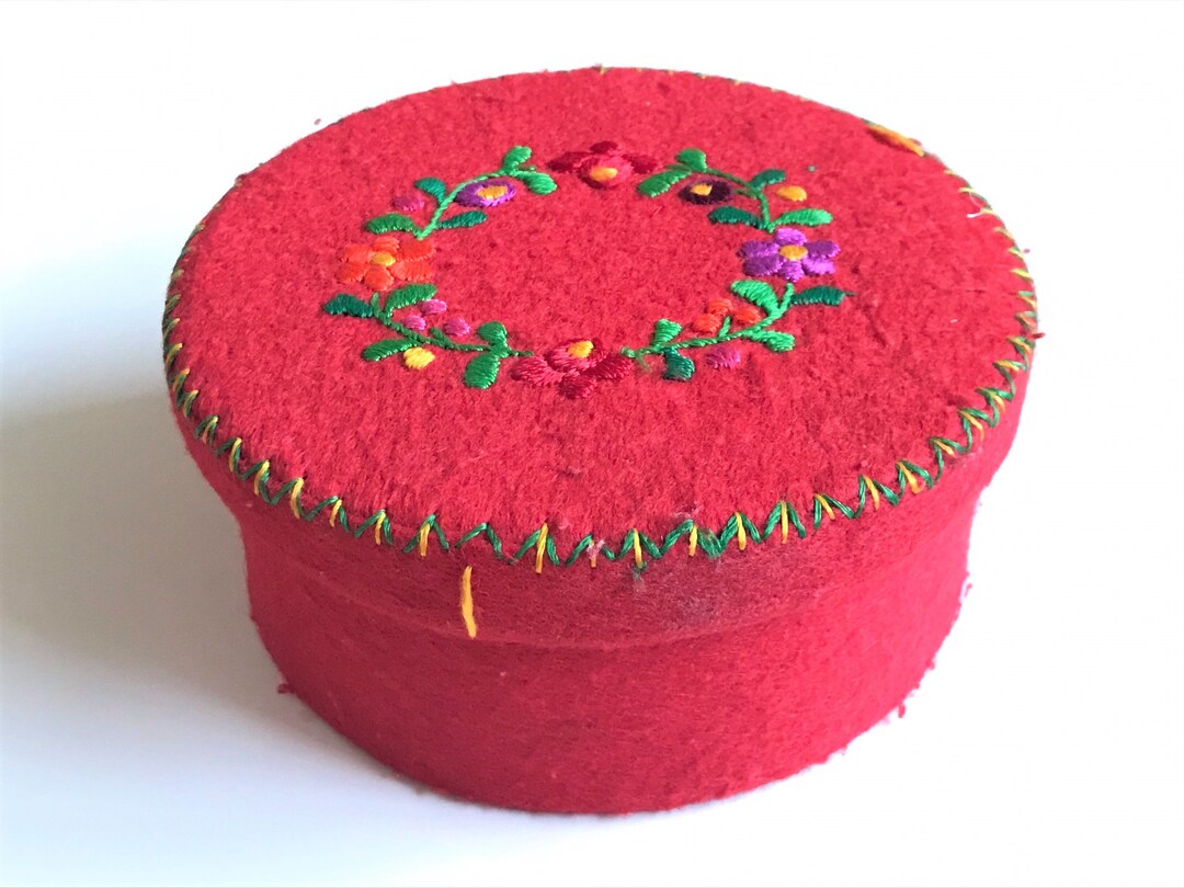 Hungarian Matyo Style Traditional Embroidered Red Wool Felt Box ...
