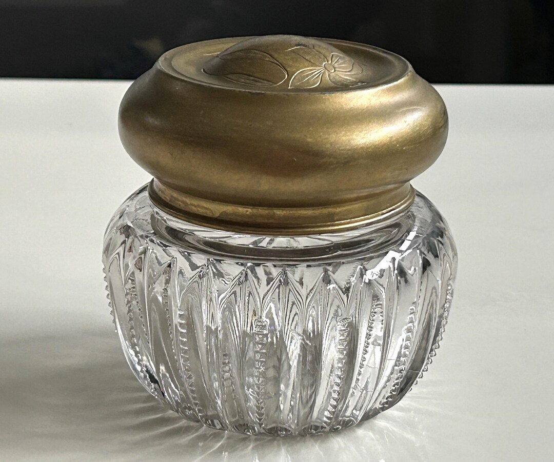 Art Nouveau Metal and Glass Powder Puff Jar, Knickerbocker Silver ...
