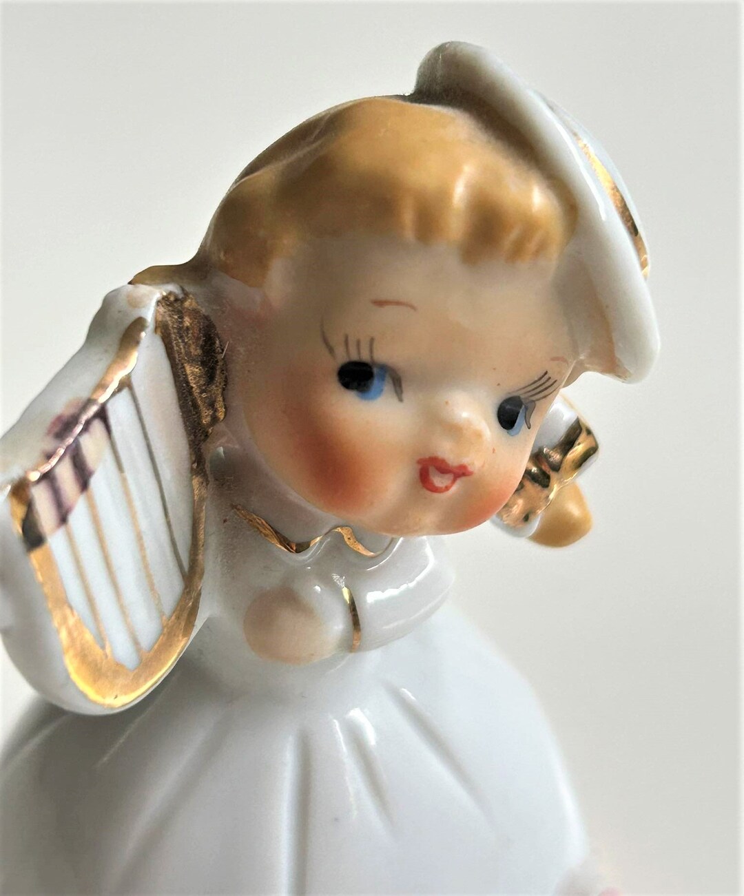 Adorable Lefton Kitsch Little Girl With Lyre Bell Figurine, Big ...