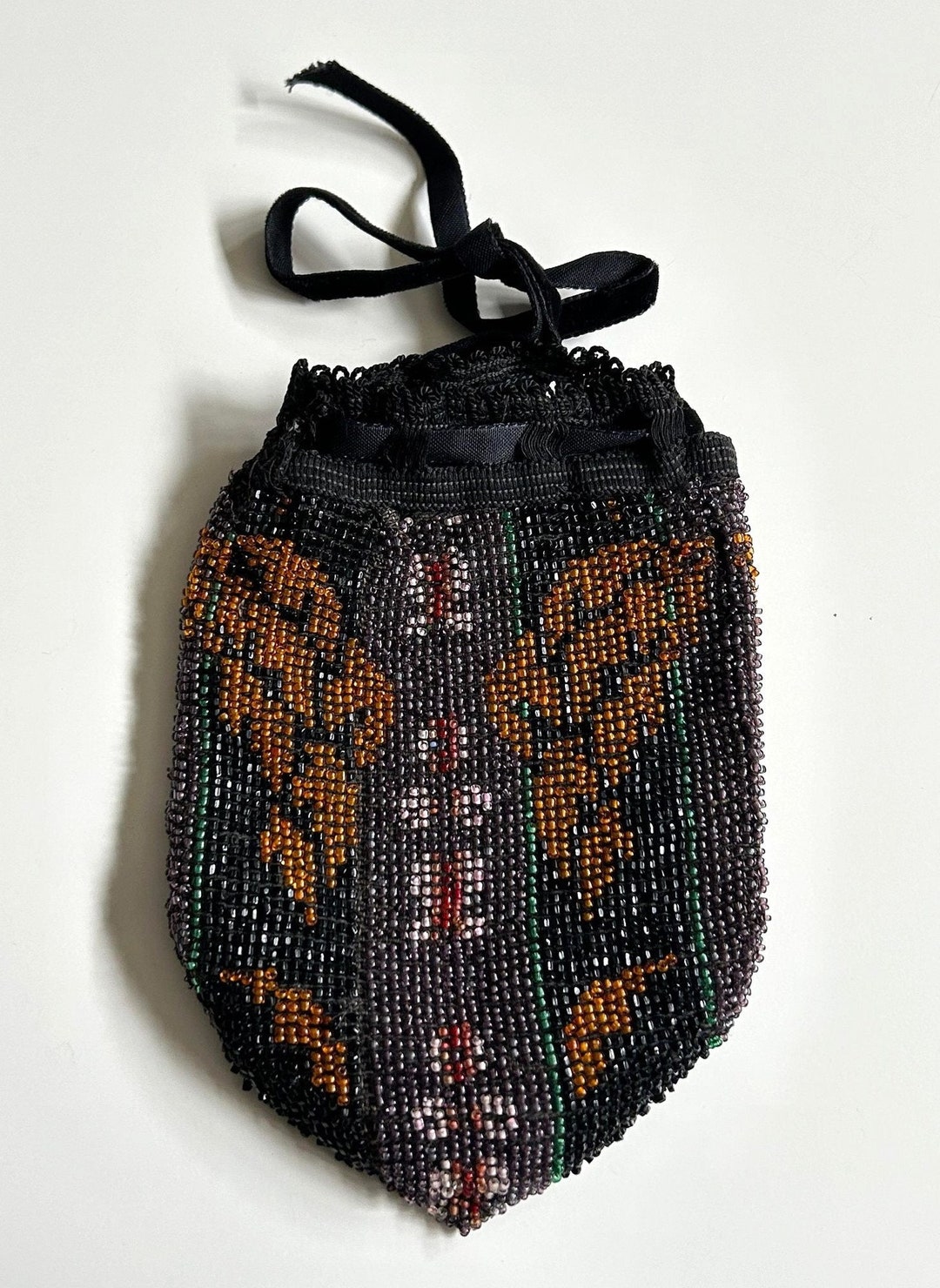 Antique Reticule Bag, Edwardian Drawstring Beaded Purse, Early 1900s ...