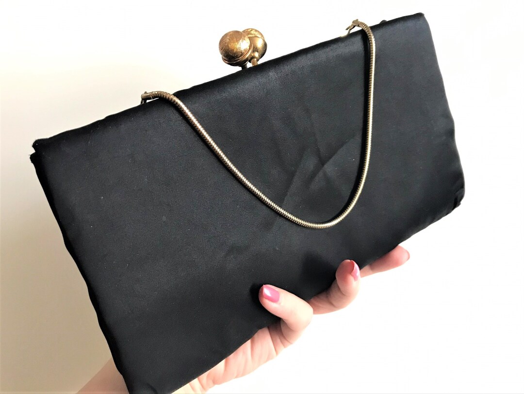Vintage "after Five" Black Satin Purse With Oversized Kiss Lock Acorn ...