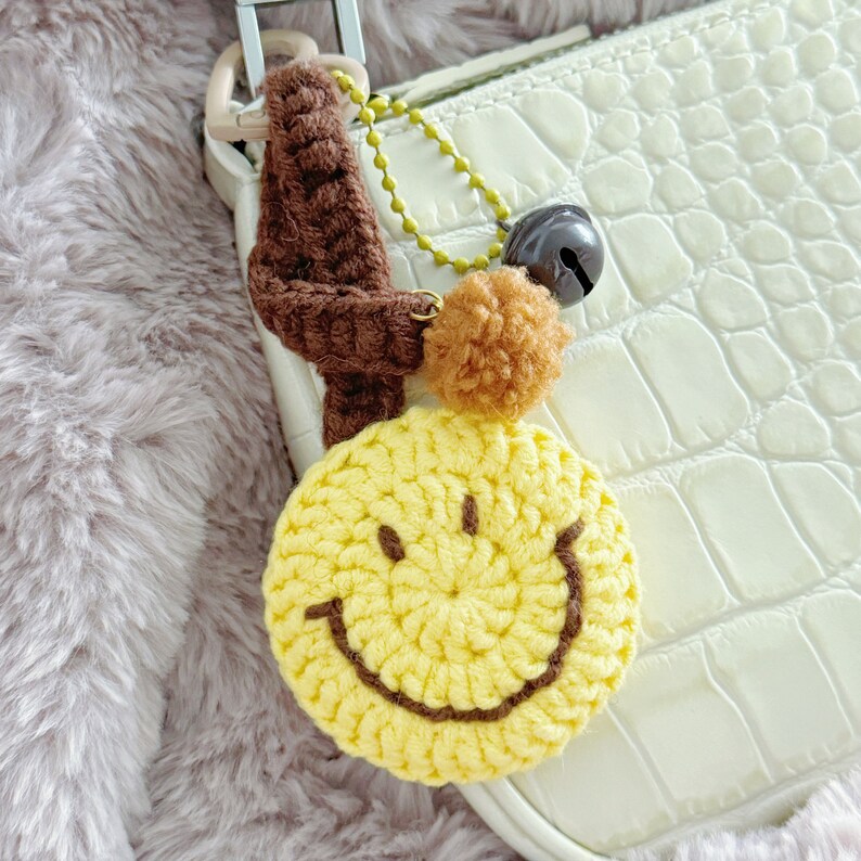 Smile Face Crochet Keychain, Handmade Crochet Bag Charm, 100% Handmade ...