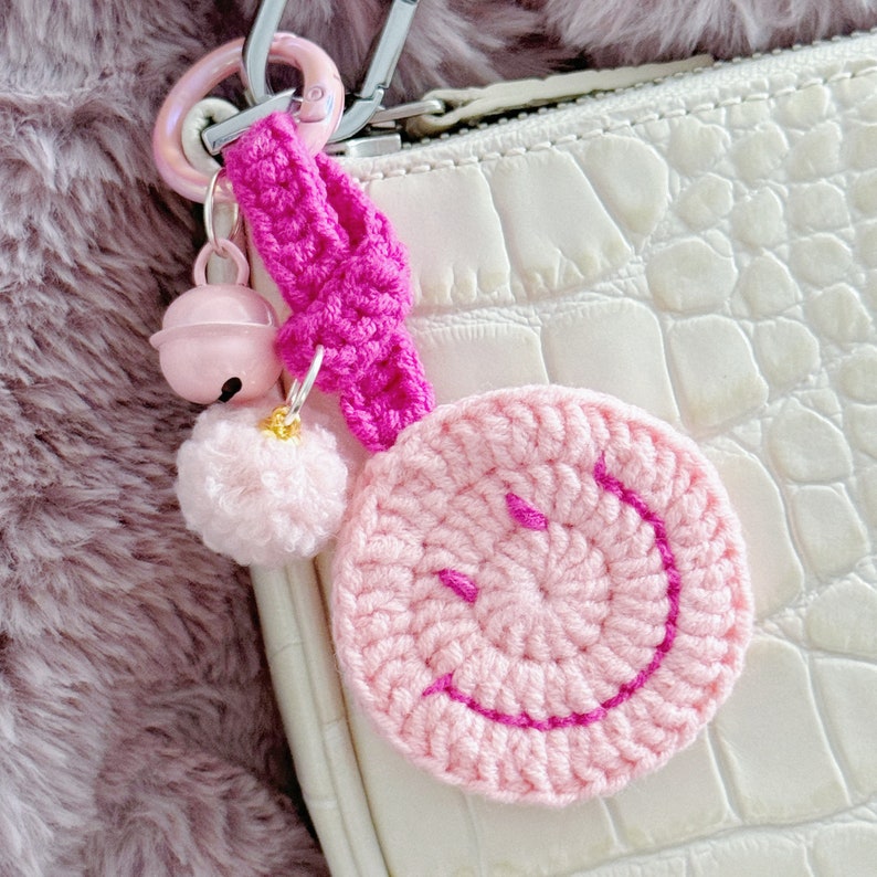 Smile Face Crochet Keychain, Handmade Crochet Bag Charm, 100% Handmade ...