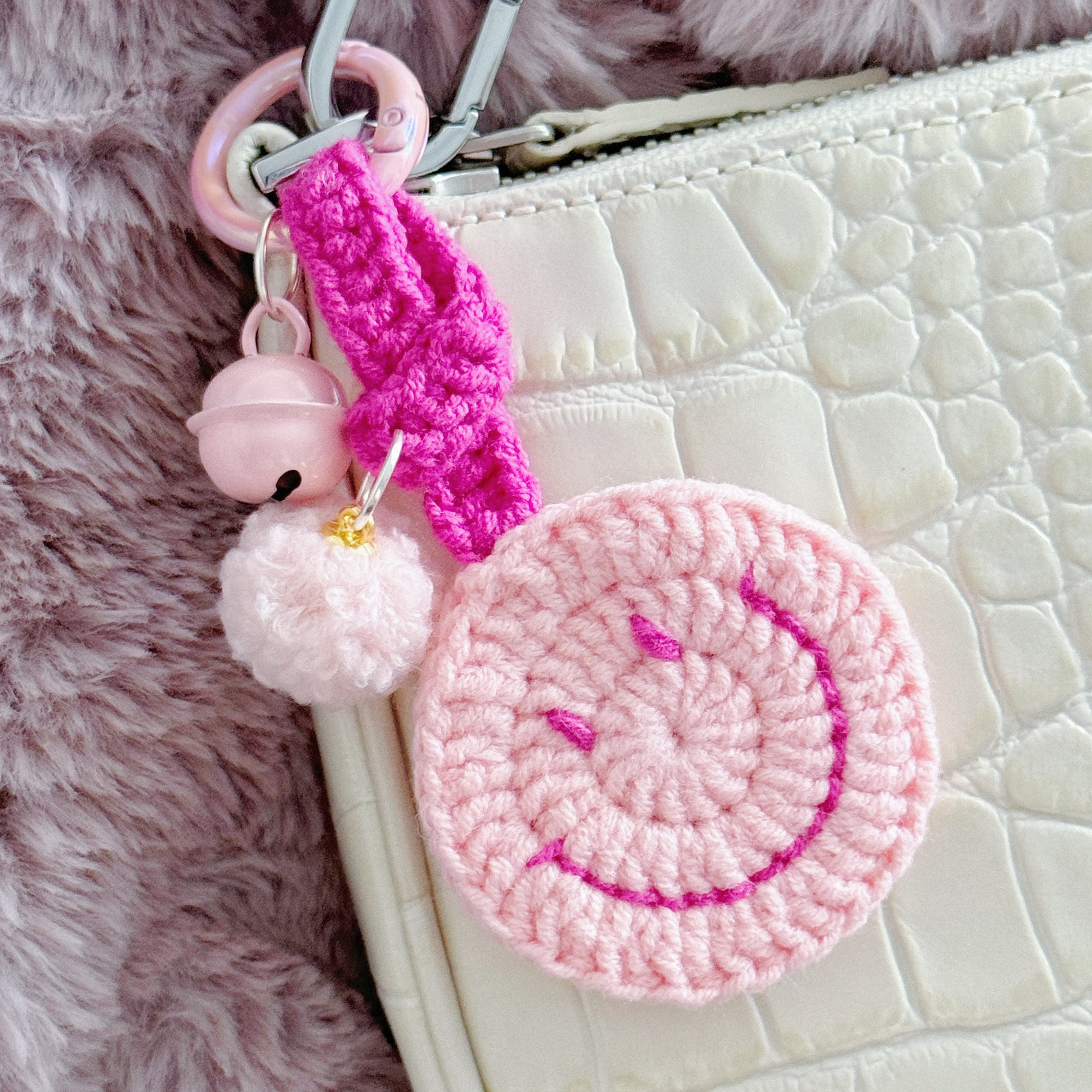 Smile Face Crochet Keychain, Handmade Crochet Bag Charm, 100% Handmade ...